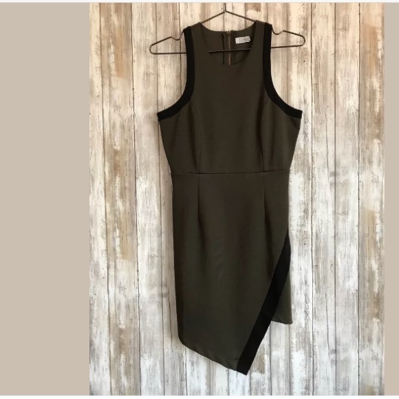 Tobi | Dresses | Tobi Green Black Trim Asymmetrical Bodycon Dress ...